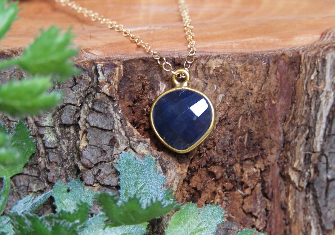 Spade Sapphire Necklace, Genuine Raw Dark Blue Sapphire Unique Spade ...