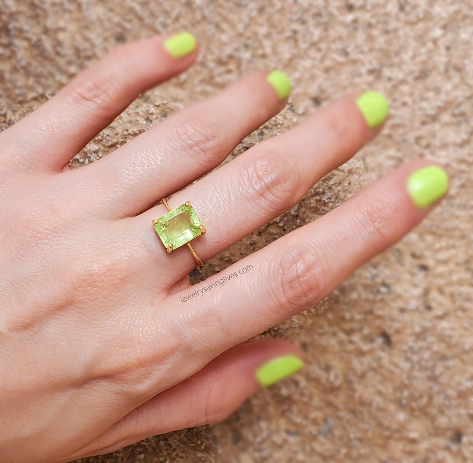 Natural Raw Emerald Cut Peridot Ring Peridot Ring in Sterling - Etsy