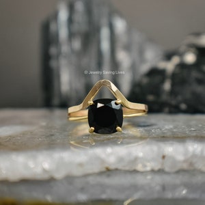 Onyx Ring With Accent Band, Genuine Black Onyx Ring, Square Onyx Set ...