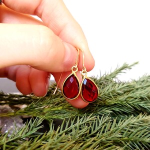 January Birthstone Earrings, January Garnet Dangle Earrings, Red Garnet ...