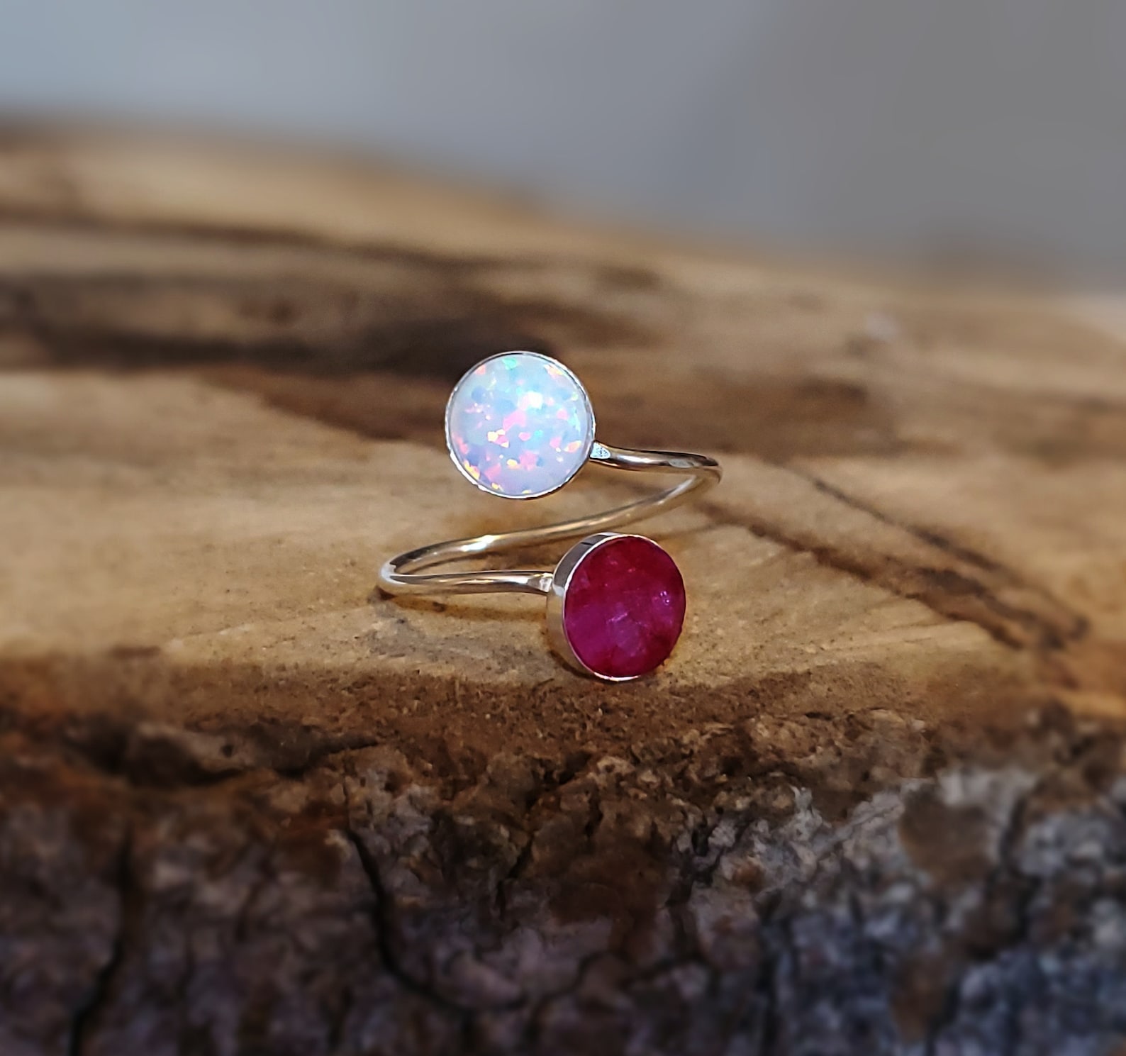 Ruby and Opal Ring Raw Ruby and Fire Opal Silver Double - Etsy