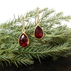 January Birthstone Earrings, January Garnet Dangle Earrings, Red Garnet ...