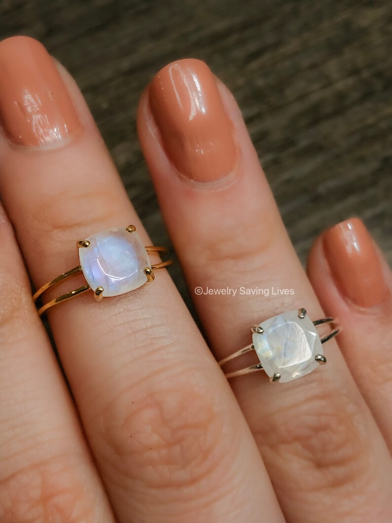 Moonstone Double Band Ring Raw Moonstone Ring Genuine - Etsy