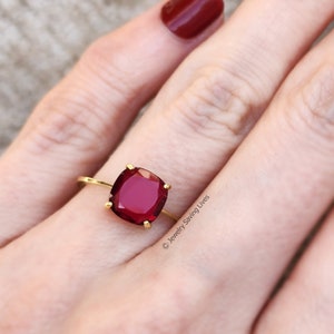 Garnet Ring, Square Garnet Ring, January Birthstone Ring, Cherry Red ...
