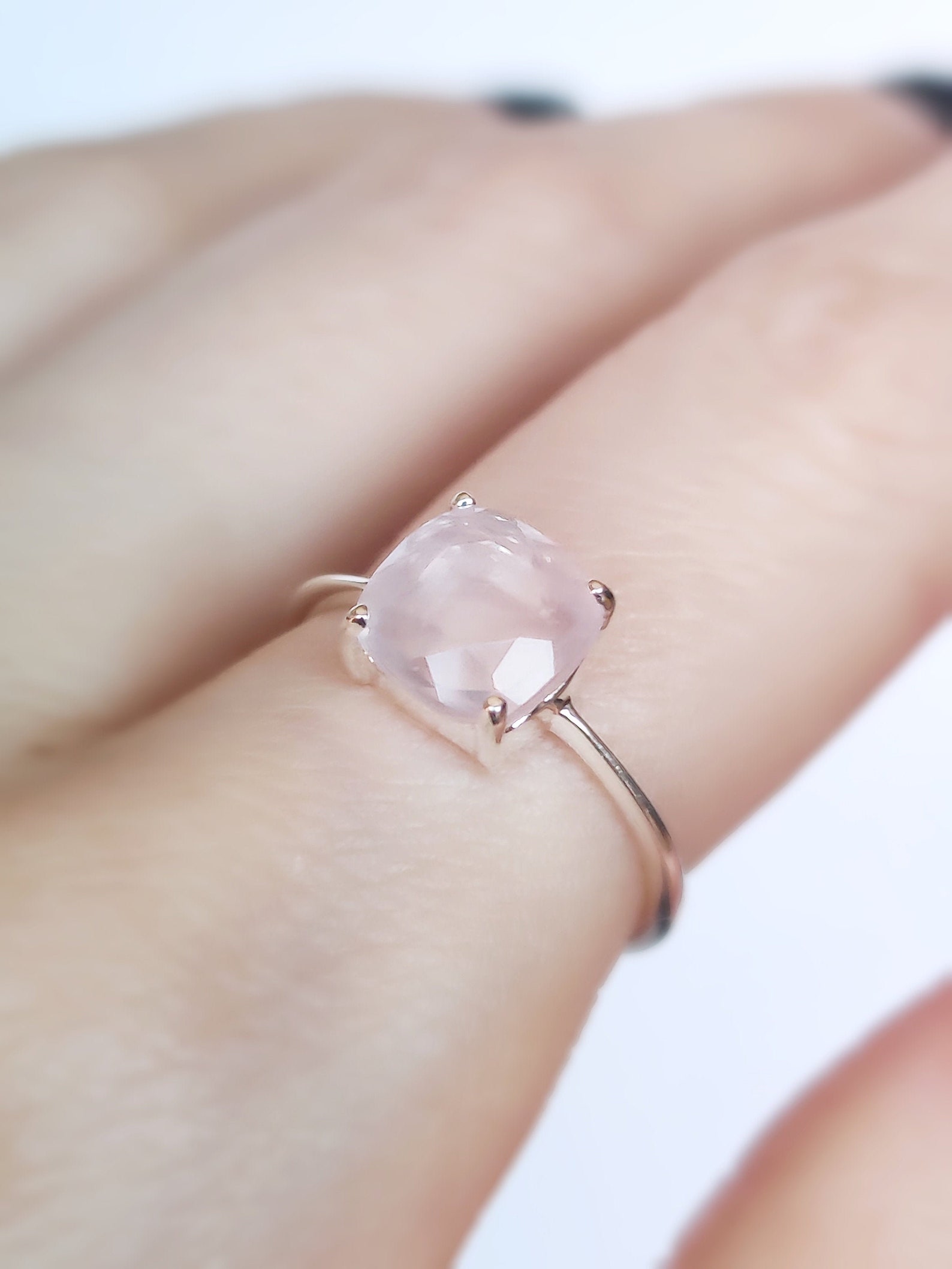 Rose Quartz Ring Square Rose Quartz Stacking Ring Rose Gold | Etsy