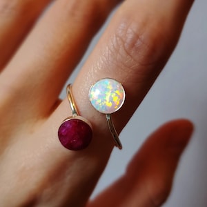 Ruby and Opal Ring, Raw Ruby and Fire Opal, Silver Double Stone Ring ...