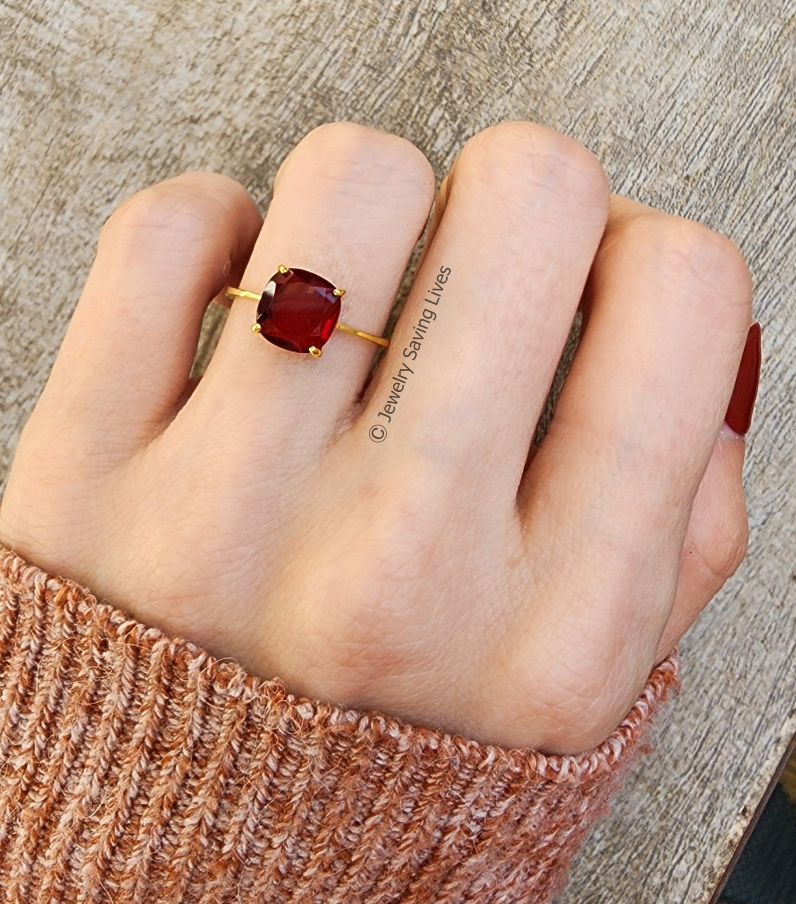 Garnet Ring Square Garnet Ring January Birthstone Ring - Etsy