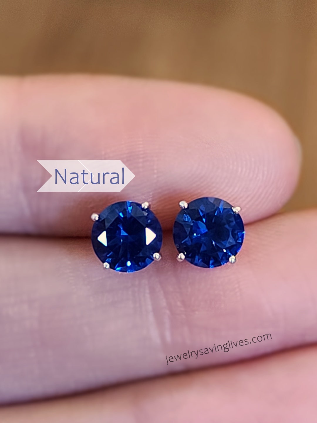 Sapphire Stud Earrings, Radiant Deep Blue Sapphire Studs, Flatback ...