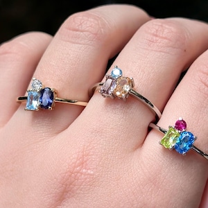 Custom 3 Stone Birthstone Ring, Three Stone Family Tree Ring ...