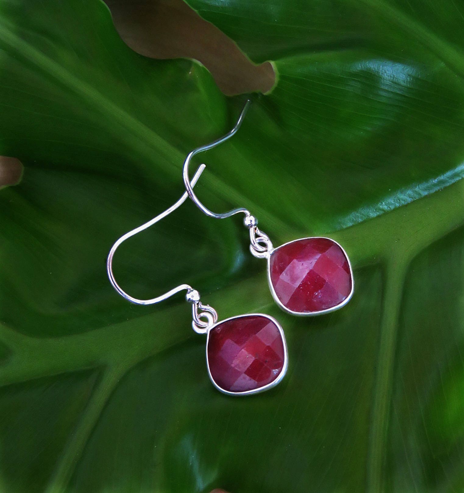 Natural Raw Ruby Earrings, Dangle Raw Ruby Earrings in Silver, Real ...