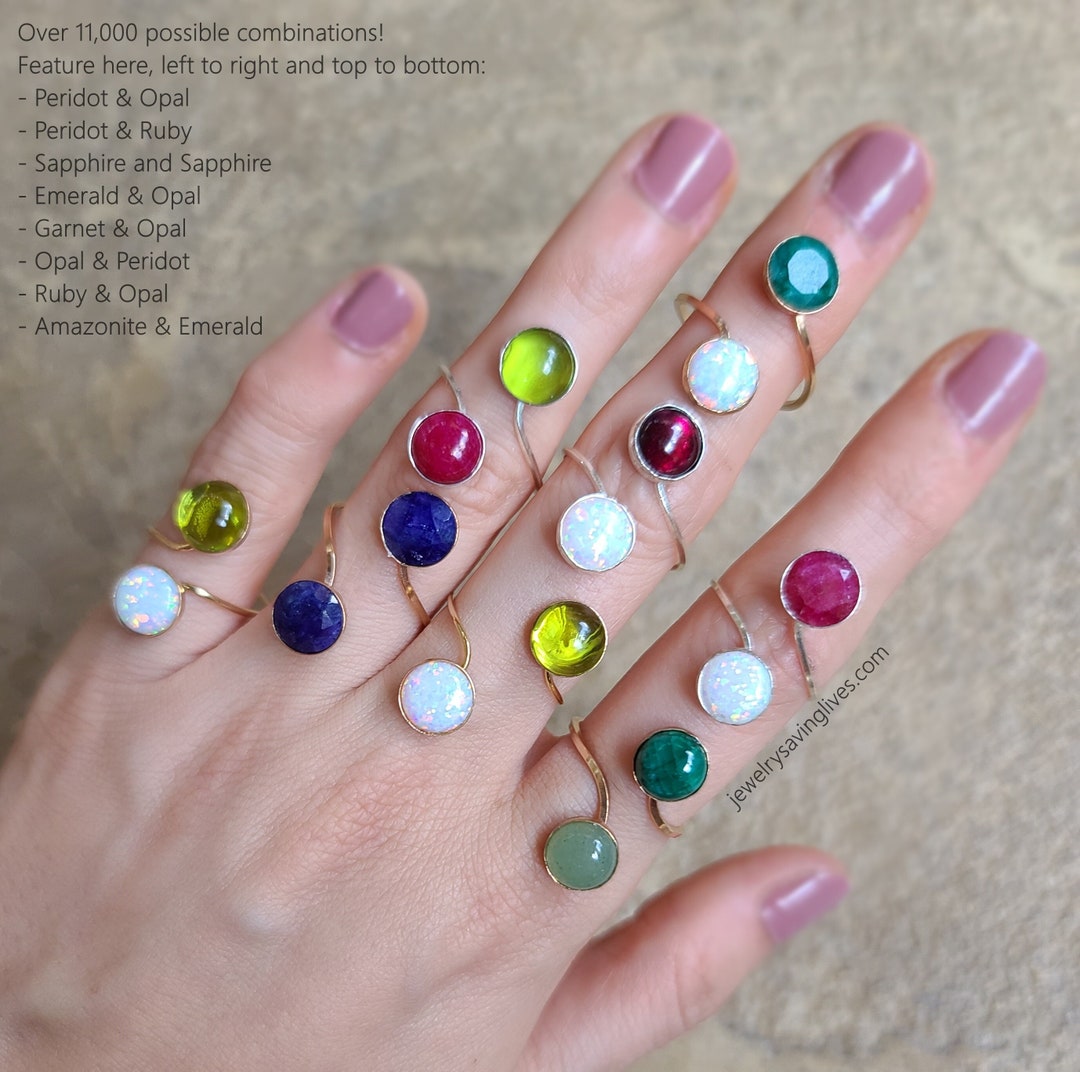 Pick Your Stone Birthstone Ring, Custom Birthstone Ring, Adjustable ...