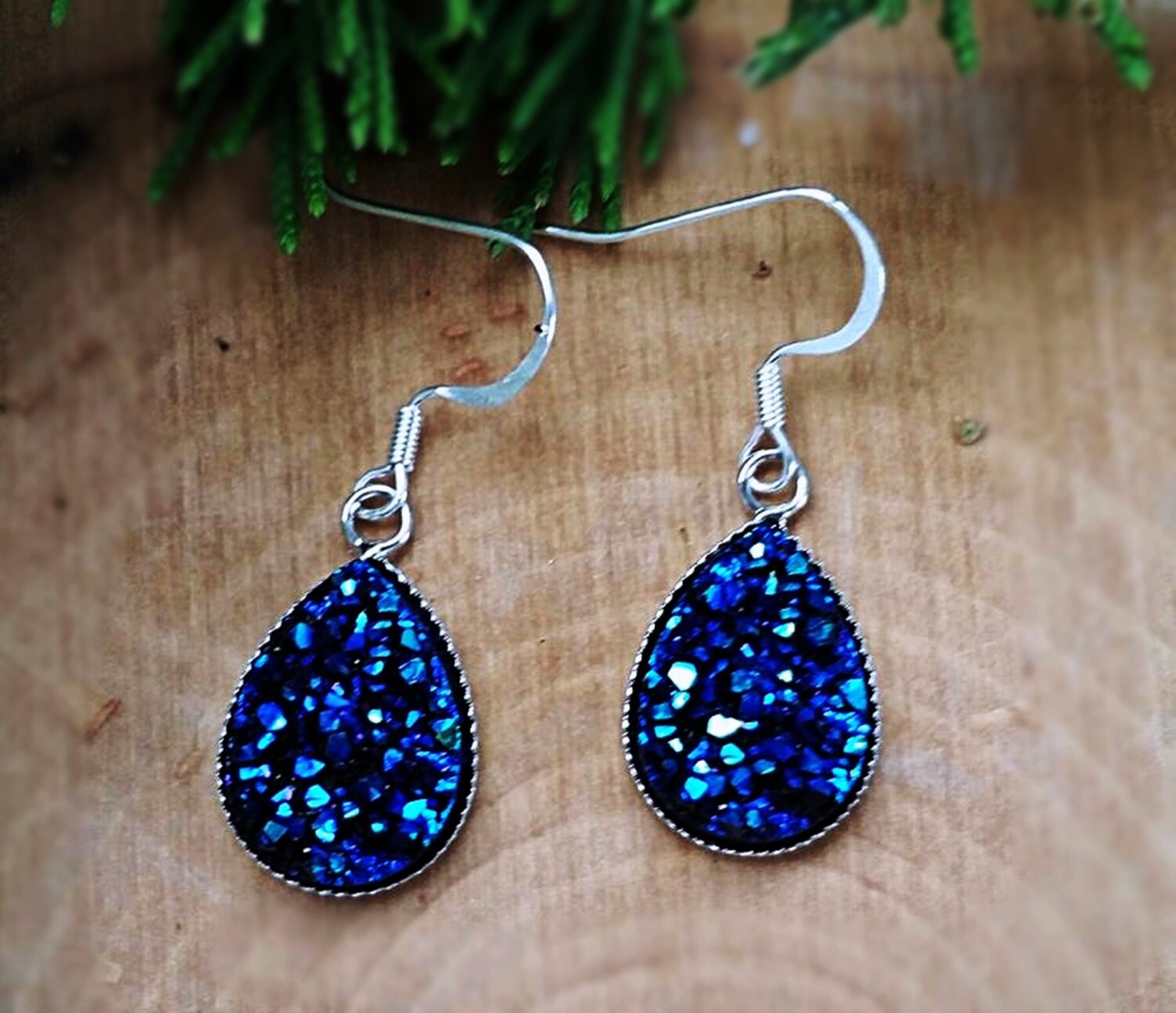 Deep Blue Druzy Teardrop Earrings Large Blue Druzy Teardrop | Etsy