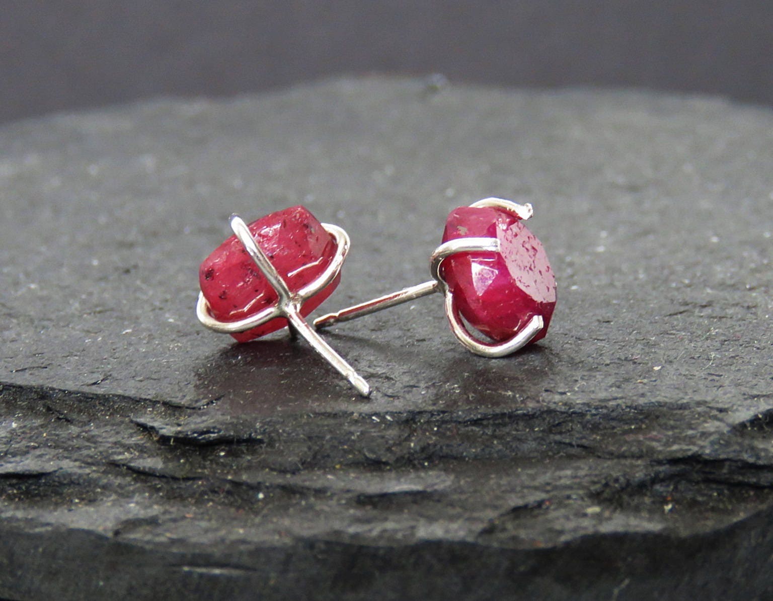 Natural Ruby Earrings, Square 8mm Genuine Bright Red Ruby Stud, Natural ...