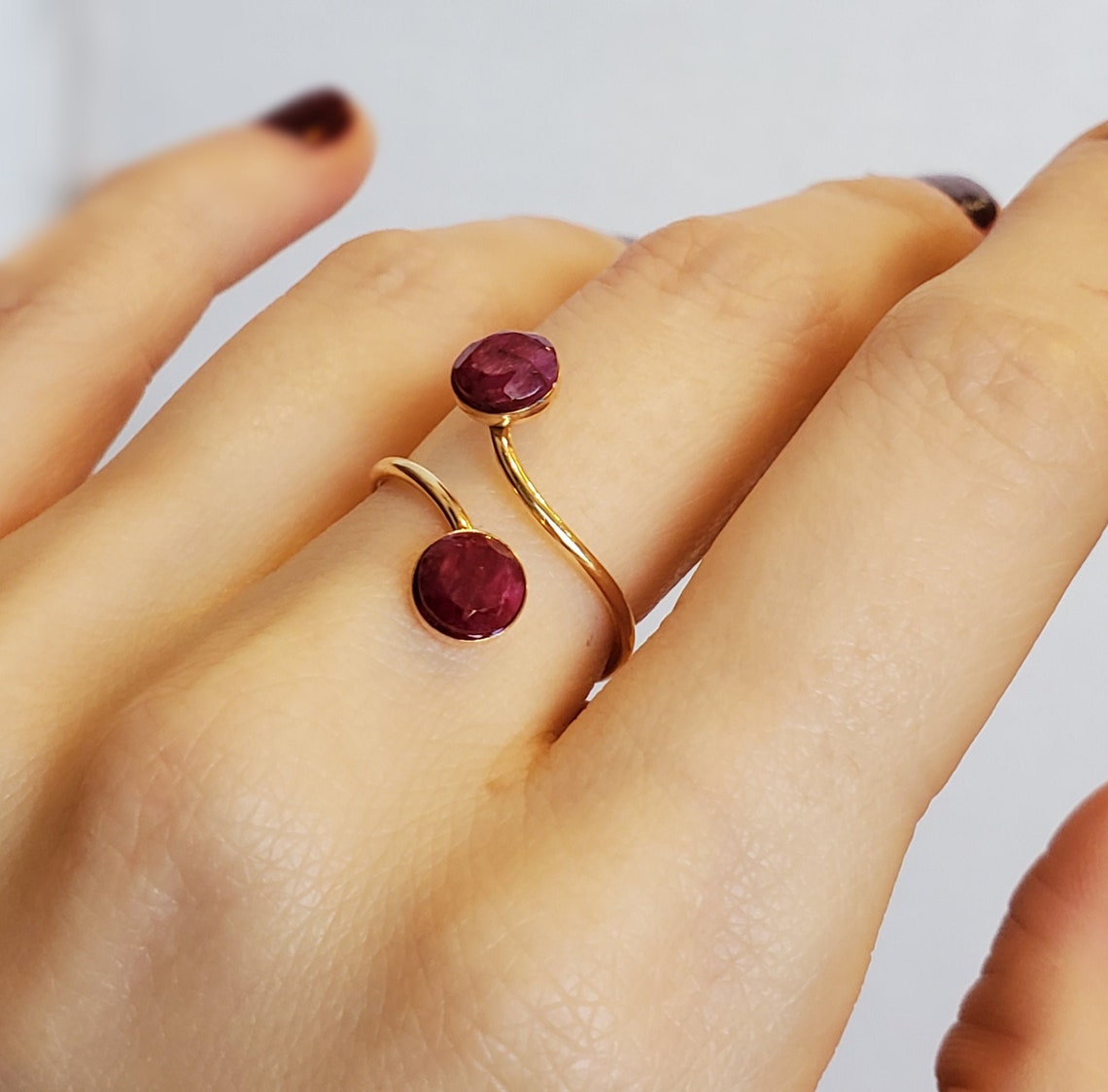 Raw Ruby and Ruby Ring Double Stone Ring 6mm Raw Ruby Ring | Etsy