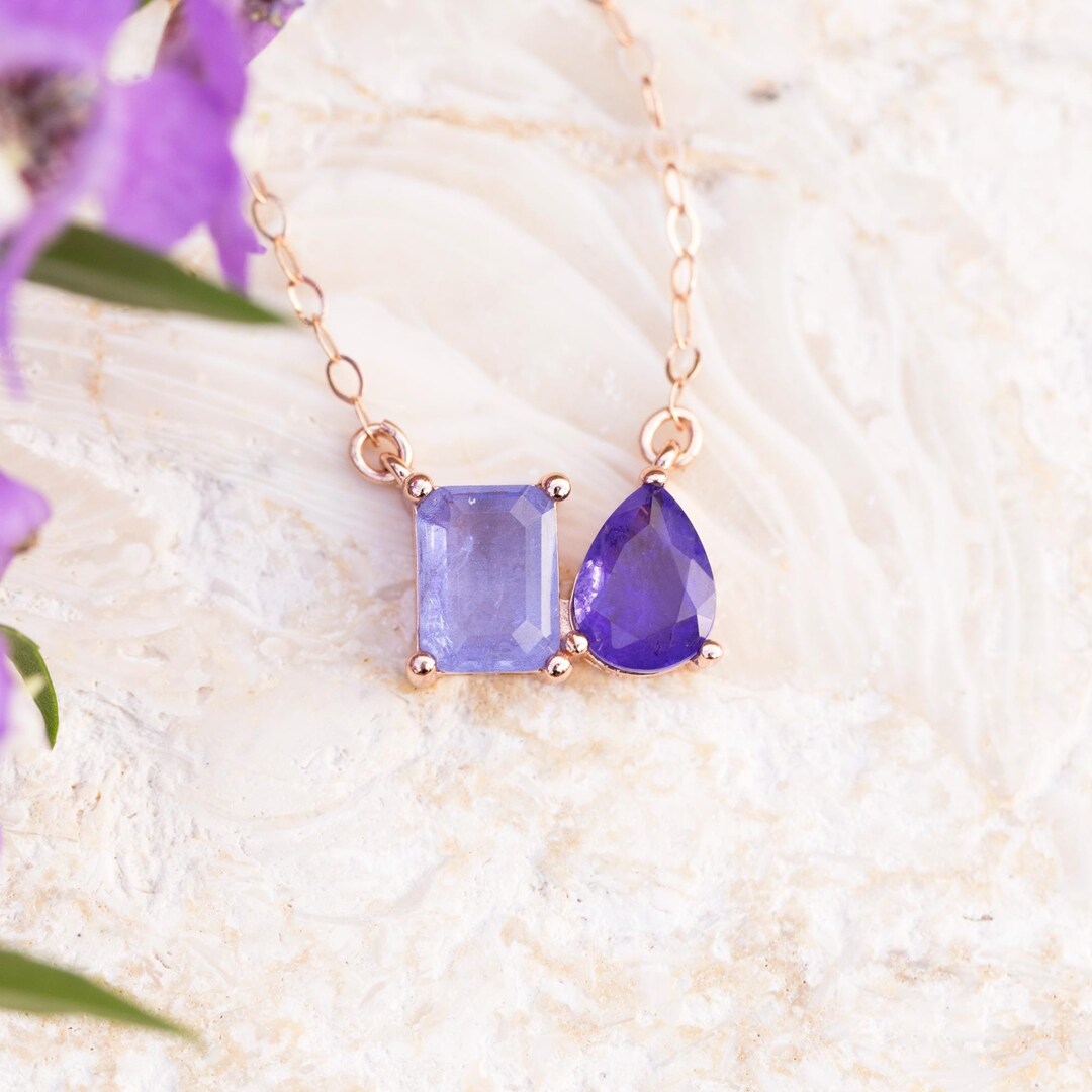 Tanzanite and Tanzanite Two Stone Necklace, Tanzanite and Tanzanite ...