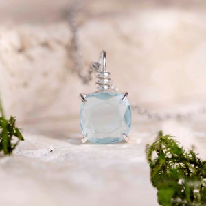 Aquamarine Necklace, Square Natural Aquamarine Necklace, Light Blue ...