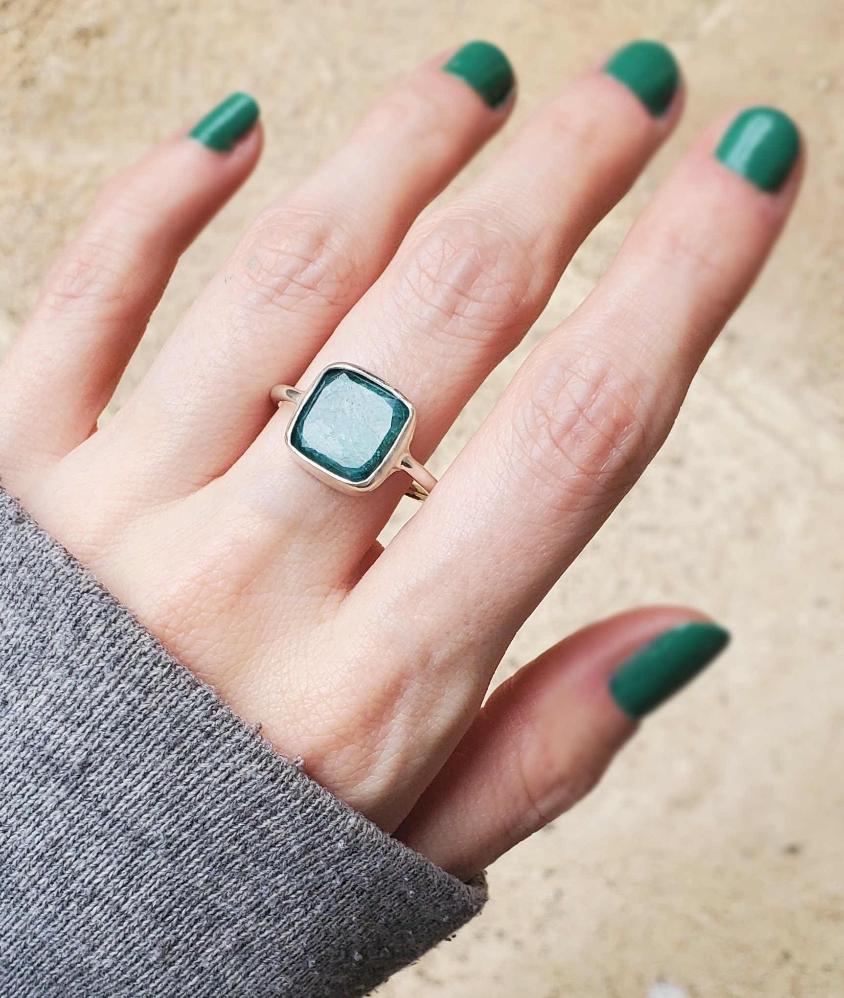 Large Raw Emerald Bezel Ring Natural Square Emerald Ring - Etsy