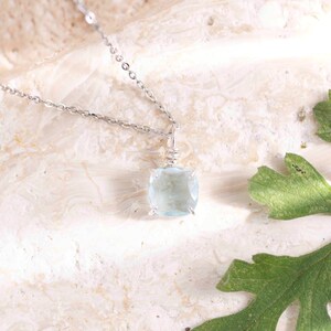 Aquamarine Necklace, Square Natural Aquamarine Necklace, Light Blue ...