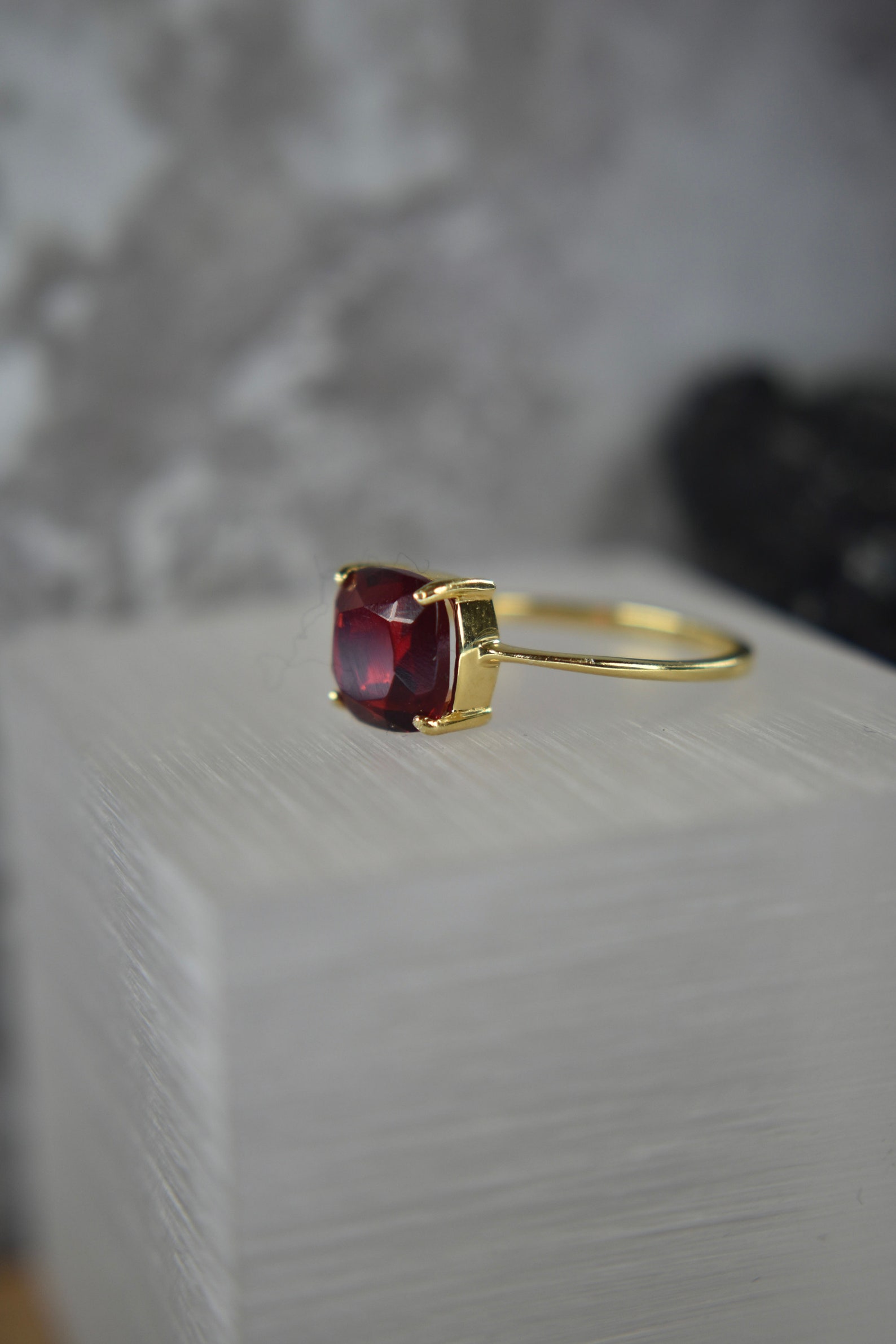 Garnet Ring Square Garnet Ring January Birthstone Ring - Etsy
