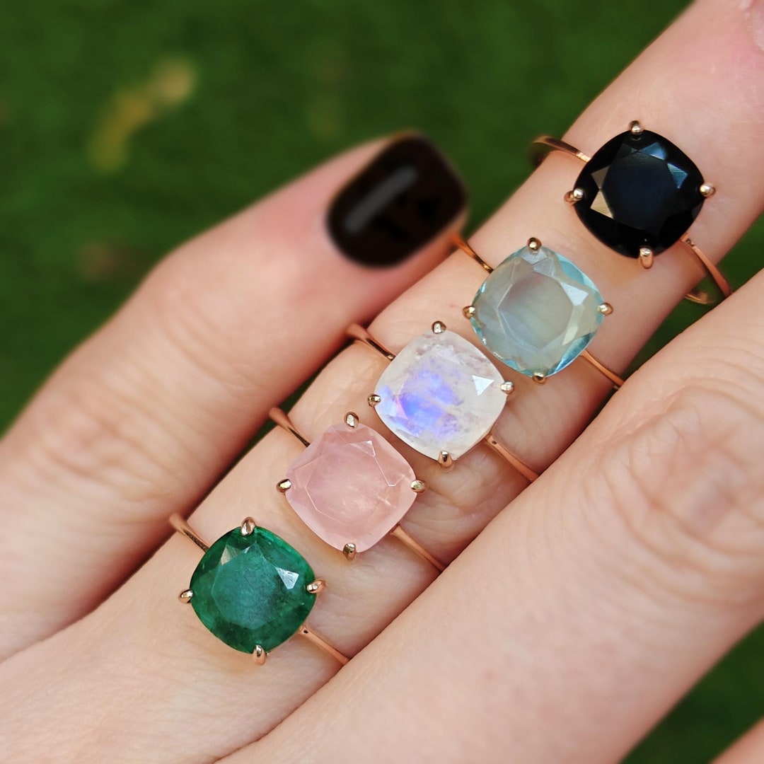 Pick Your Stone Ring in Rose Gold Plated, Custom Birthstone Square Ring ...