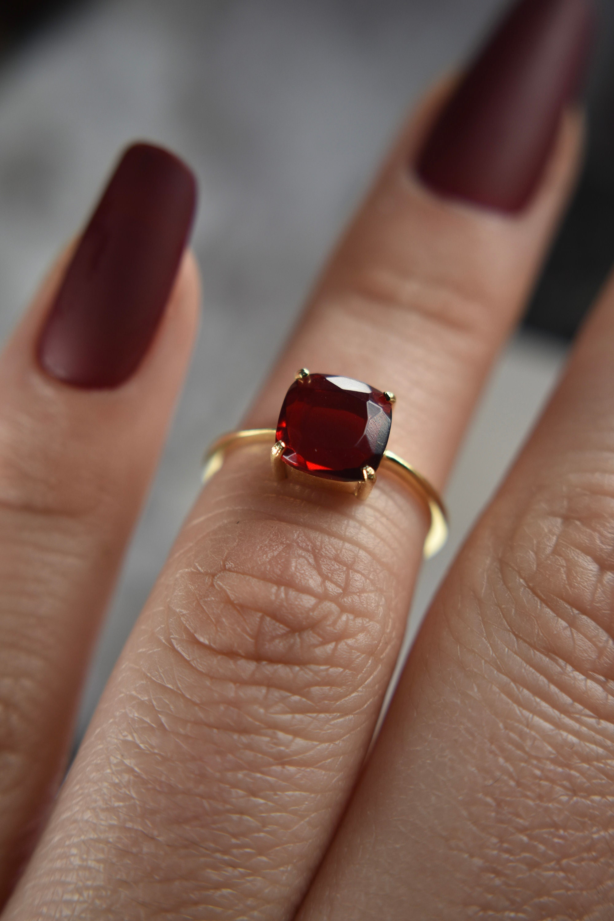 Garnet Ring Square Garnet Ring January Birthstone Ring - Etsy
