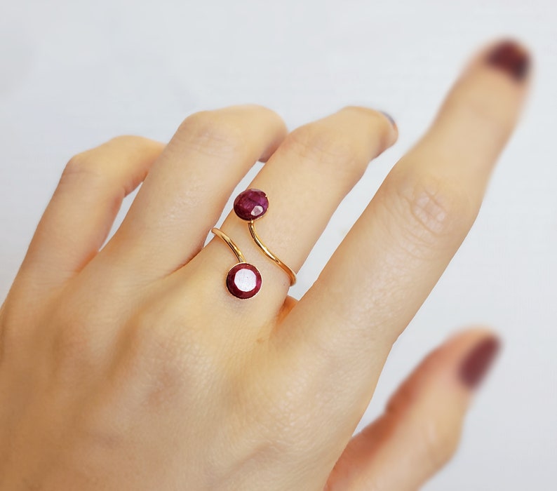 Raw Ruby and Ruby Ring, Double Stone Ring, 6mm Raw Ruby Ring, July ...