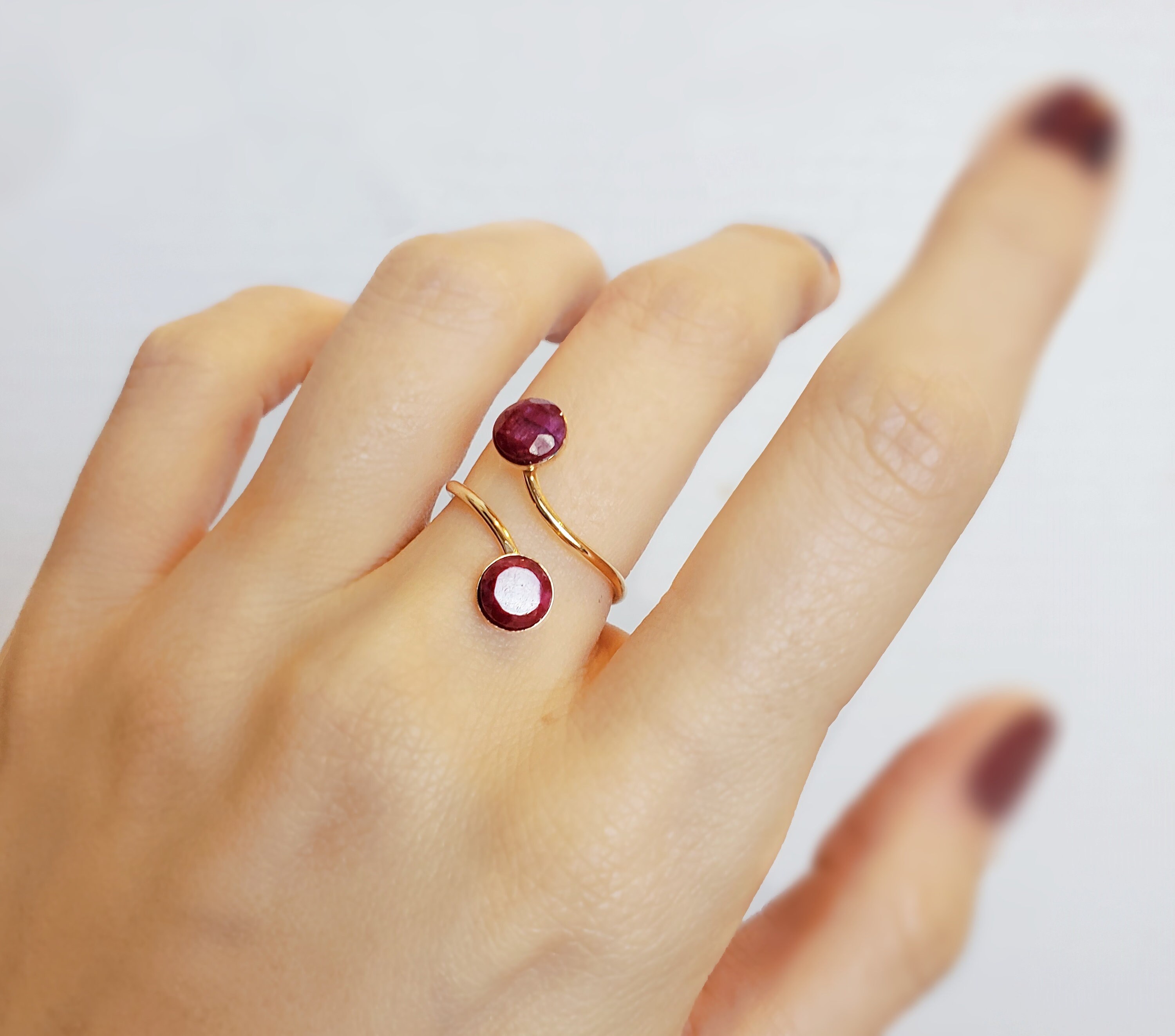 Raw Ruby and Ruby Ring Double Stone Ring 6mm Raw Ruby Ring - Etsy