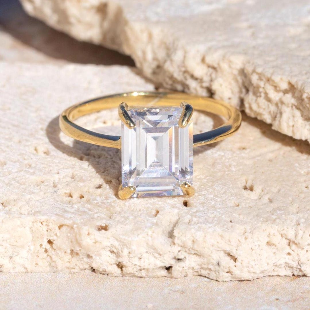 Moissanite Emerald Cut Ring, 8x10 4 Ct Diamond Appearance Moissanite ...