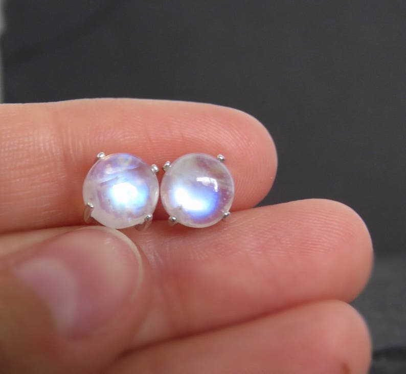 Moonstone Earrings Rainbow Moonstone Studs Moonstone Stud - Etsy