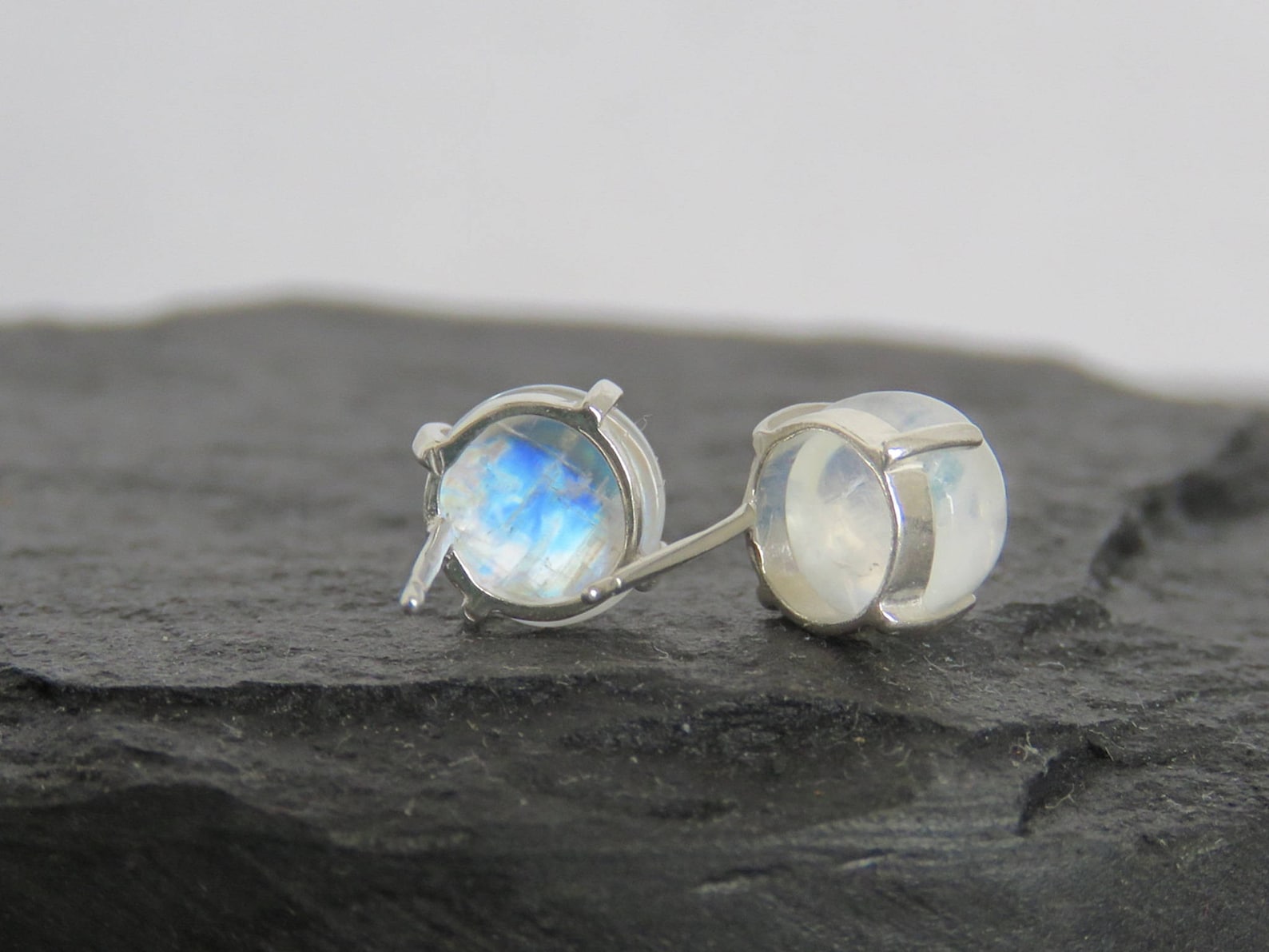 Moonstone Earrings Rainbow Moonstone Studs Moonstone Stud - Etsy