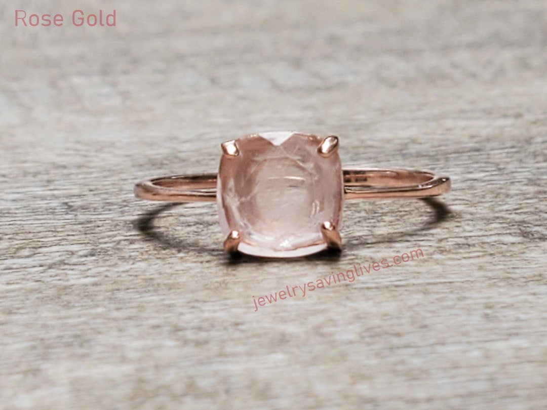Rose Quartz Ring, Square Rose Quartz Stacking Ring Rose Gold, Pink Rose ...