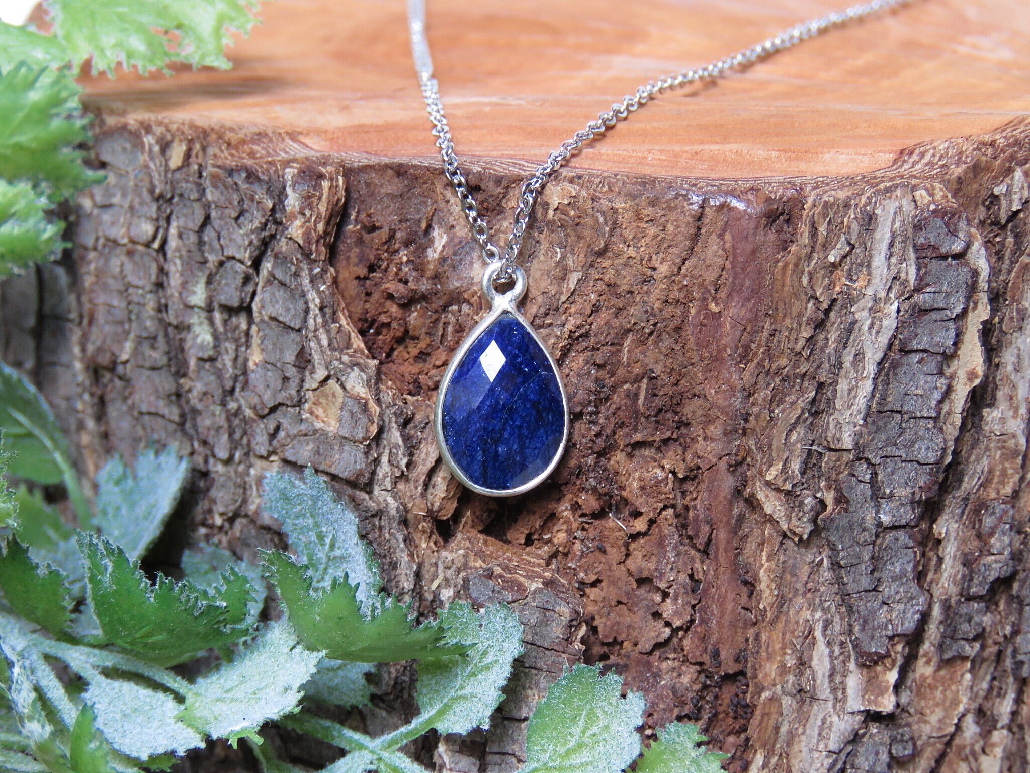 Teardrop Sapphire Necklace Genuine Raw Dark Blue Sapphire | Etsy