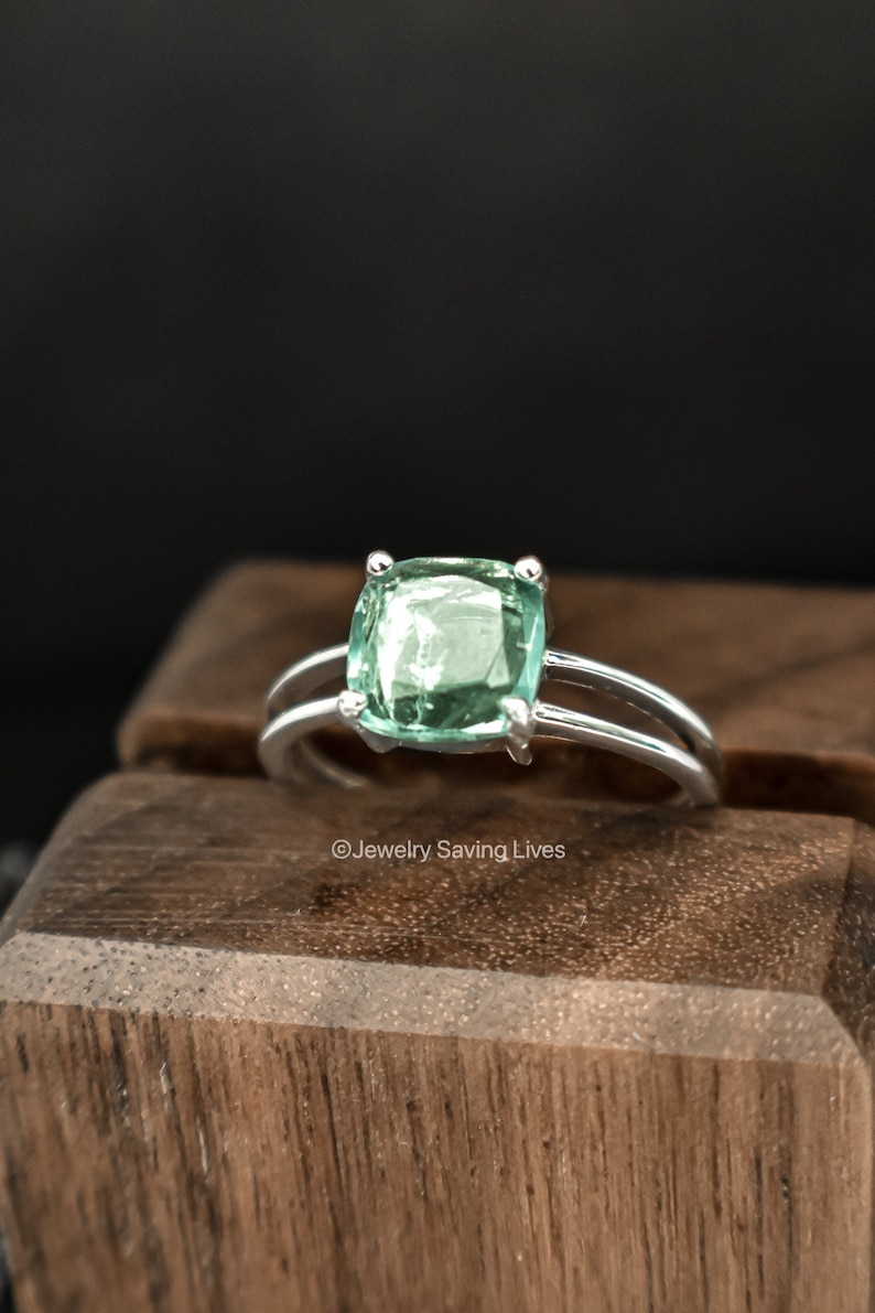 Natural Green Fluorite Ring Green Teal Quartz Solitaire - Etsy