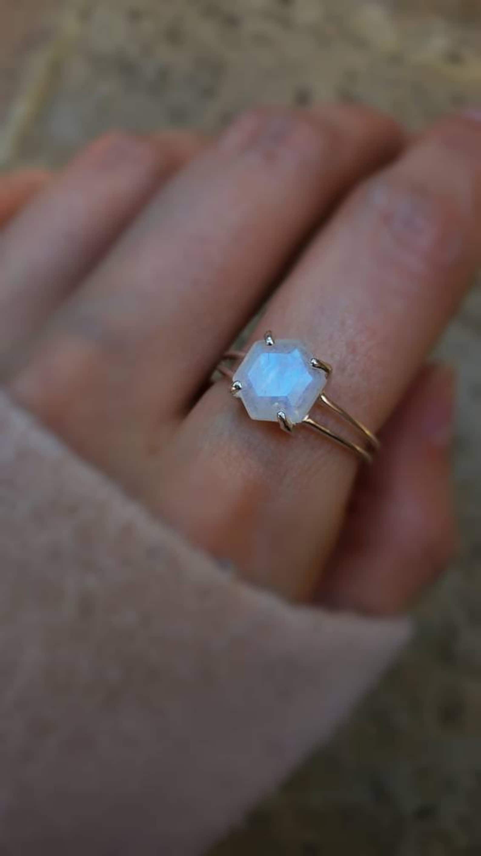 Hexagon Moonstone Ring Hexagon Gemstone Ring Hexagon | Etsy