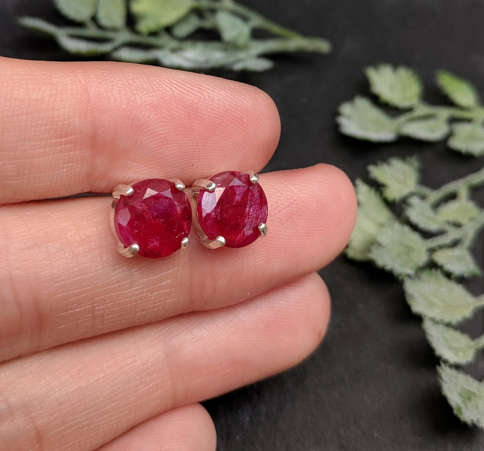 Natural Dark Red Ruby Earring Deep Red Genuine Ruby Studs | Etsy