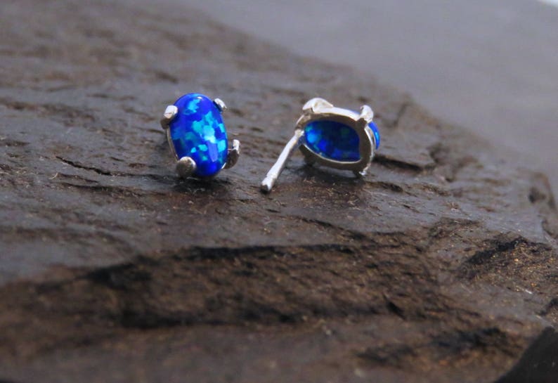 Deep Blue Opal Earring Studs Dark Blue Opal Studs Colorful - Etsy