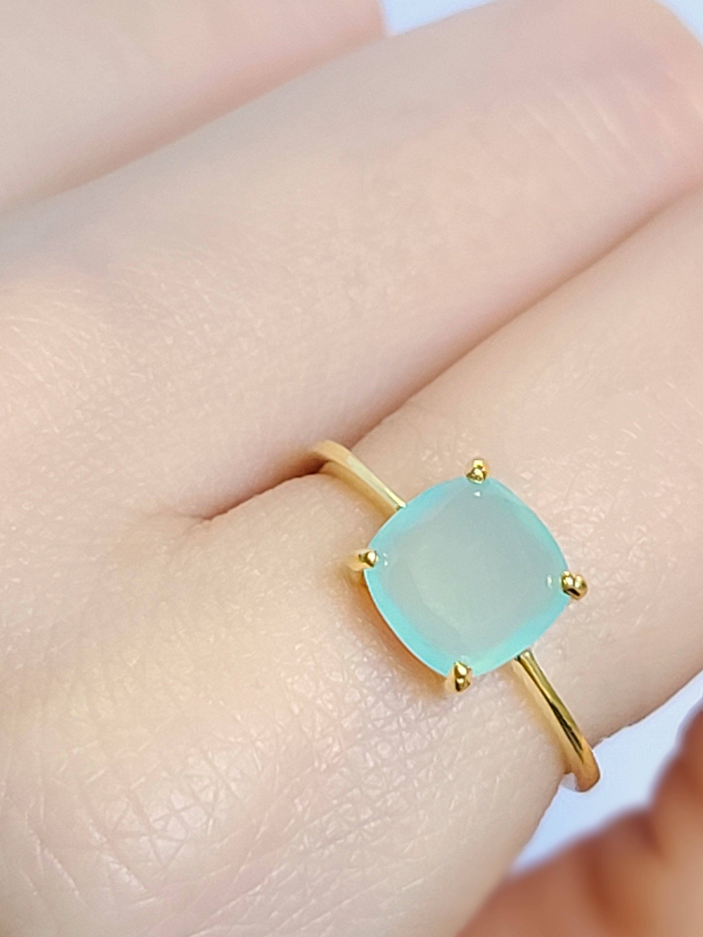 Natural Sea Glass Ring Aqua Solitaire Stacking Genuine Sea | Etsy