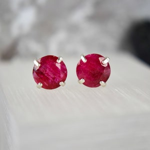 Natural Dark Red Ruby Earring, Deep Red Genuine Ruby Studs, Raw Ruby ...