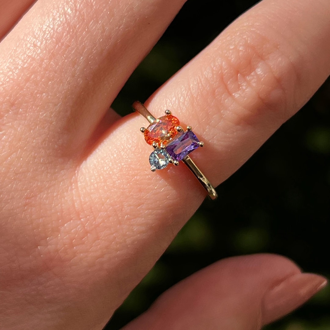 Custom 3 Stone Birthstone Ring, Three Stone Family Tree Ring, Mothers ...