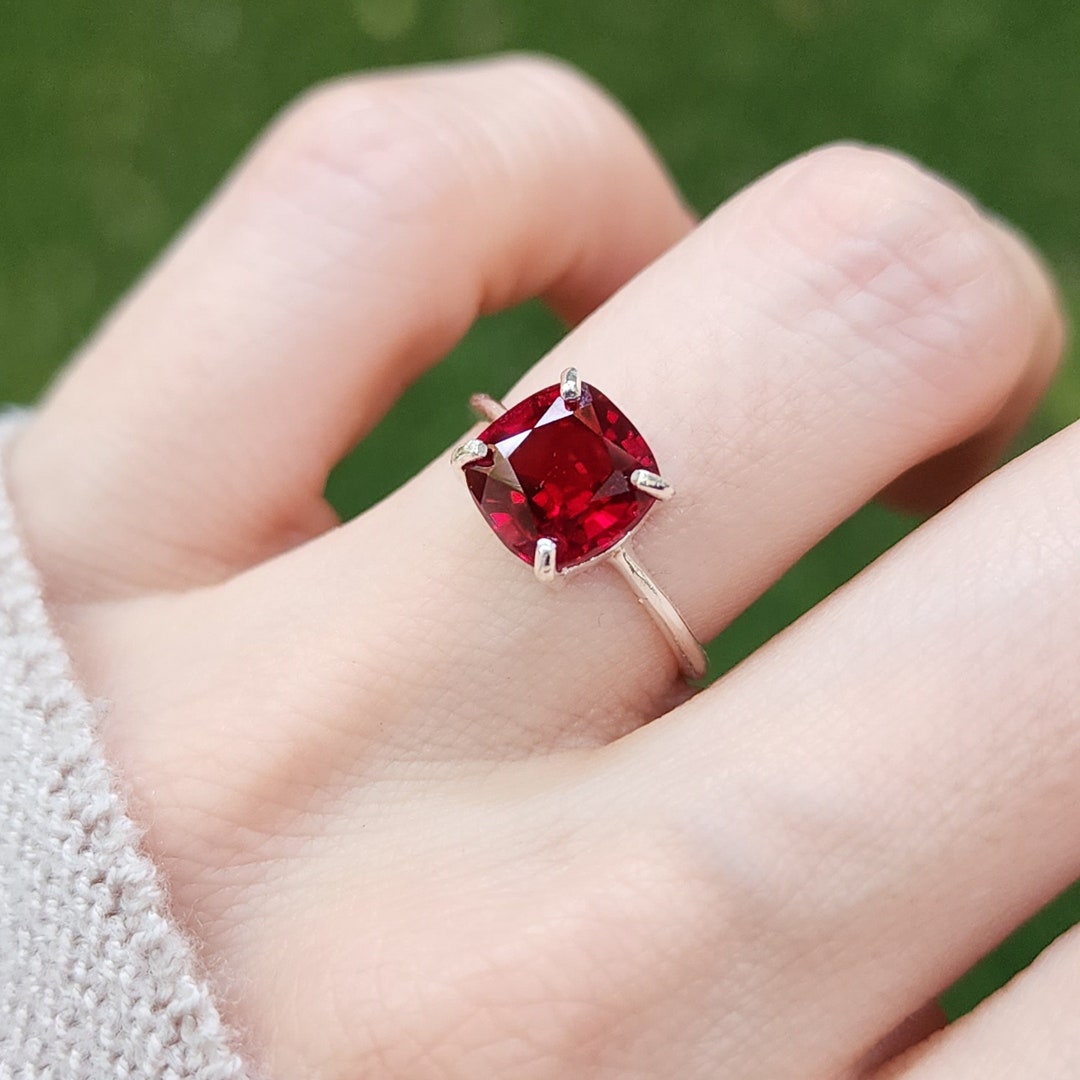 Brilliant Cut Ruby Ring, Lab Ruby Engagement Ring, Vintage Ruby Ring, July Ruby Birthstone Ring ...
