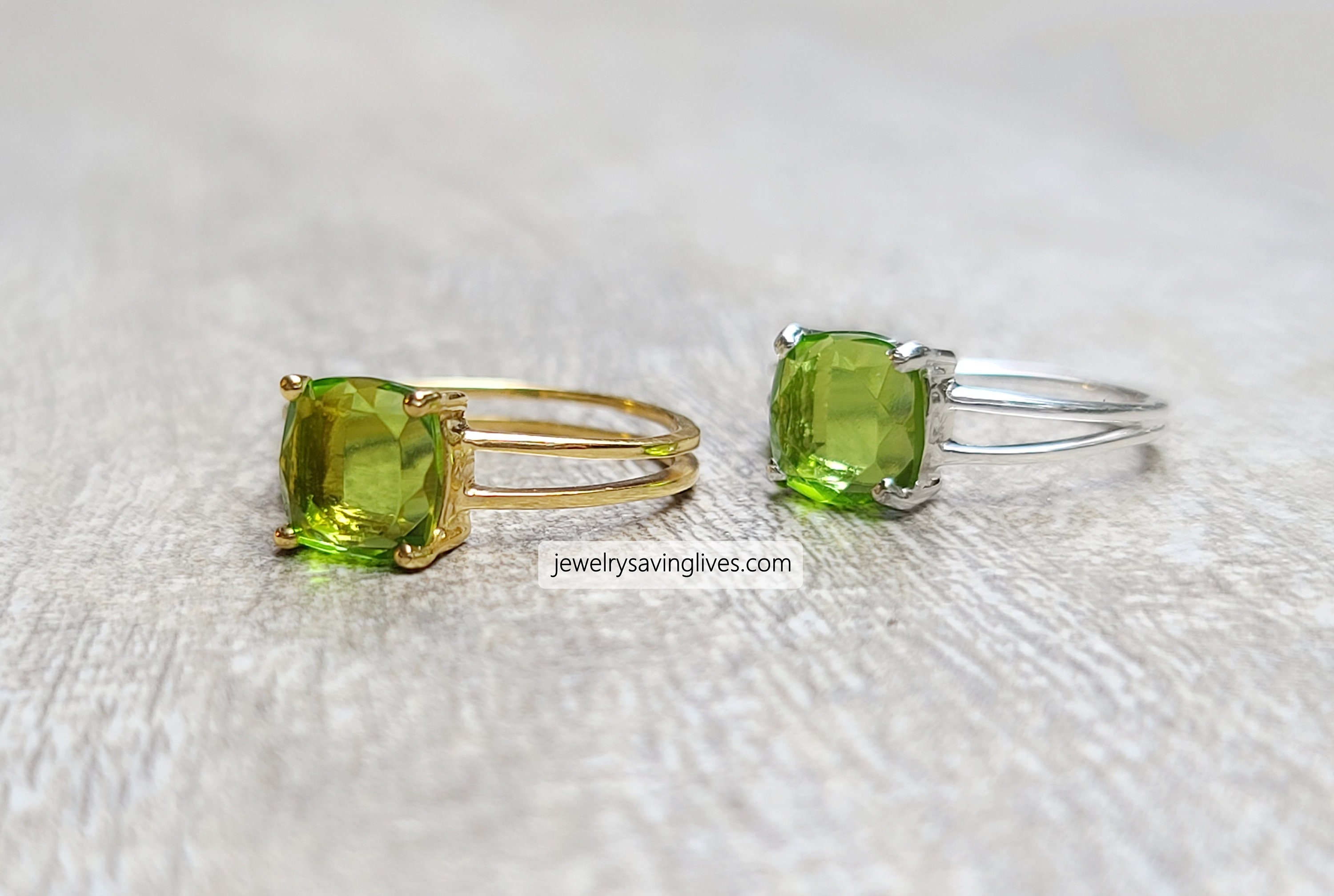 Peridot Double Band Ring, Genuine Earth Mined Double Band Ring, Raw Peridot Square Ring, Unique ...