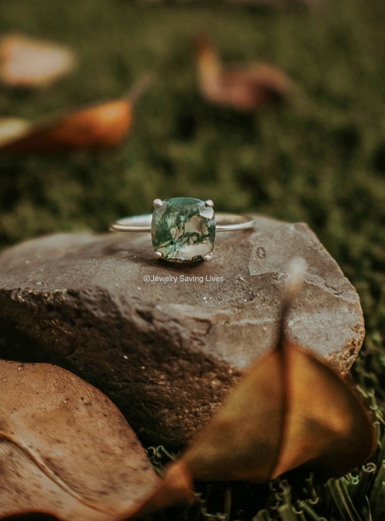 Moss Agate Ring Nature Green Moss Agate Ring for Women - Etsy