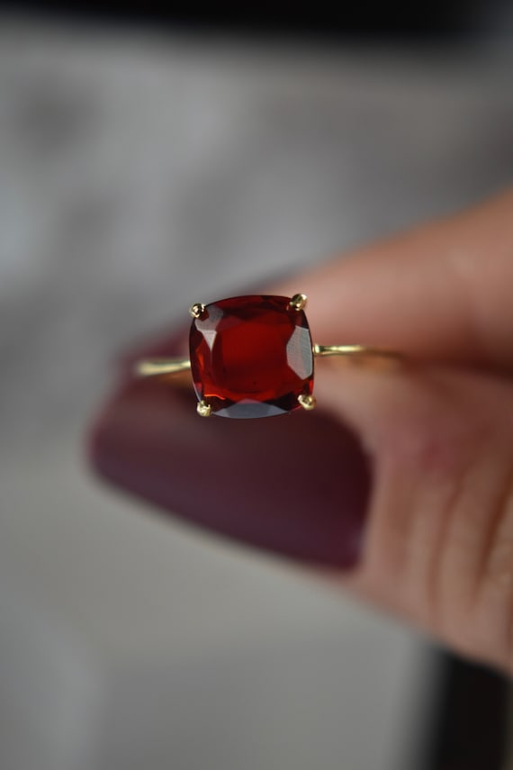 Garnet Ring Square Garnet Ring January Birthstone Ring | Etsy