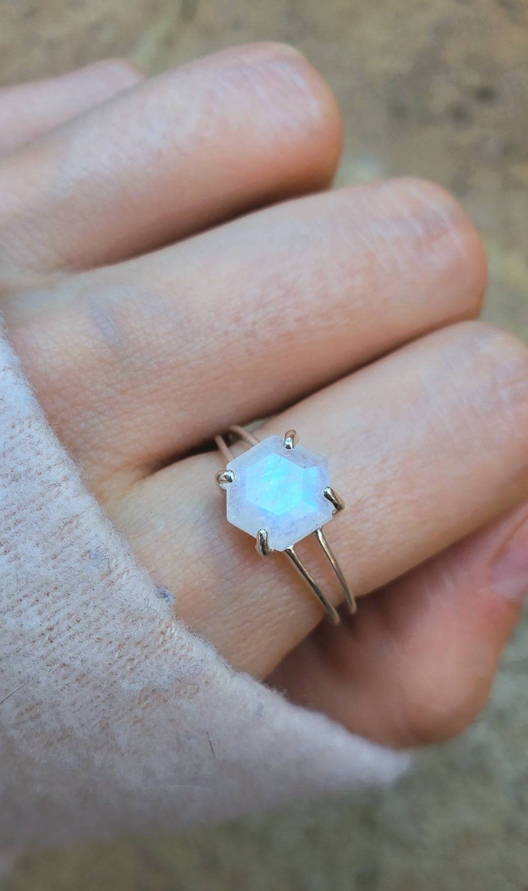 Hexagon Moonstone Ring, Hexagon Gemstone Ring, Hexagon Engagement Ring ...