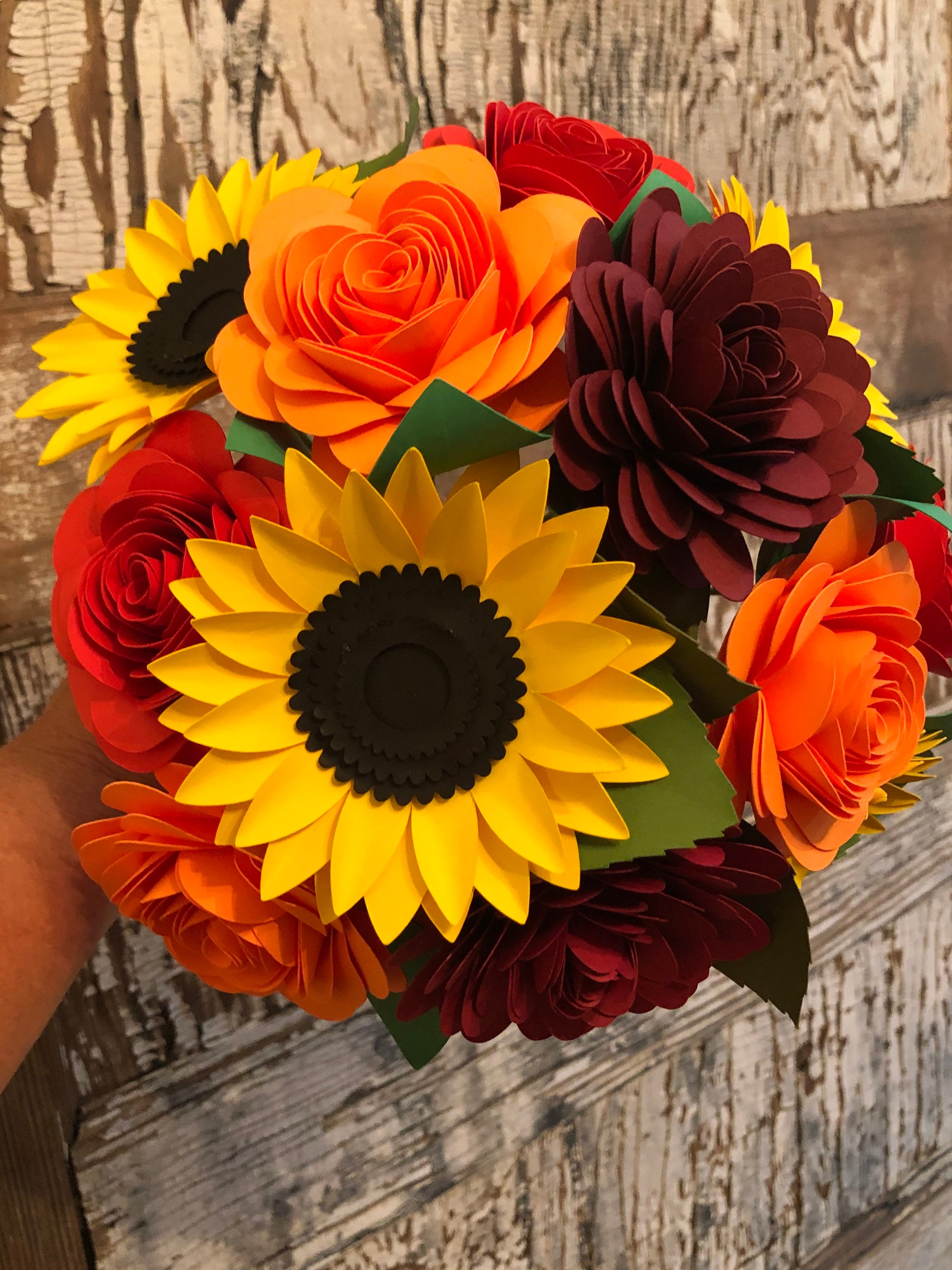 Fall Paper Flower Bouquet Paper Sunflowers Paper Roses Gift | Etsy