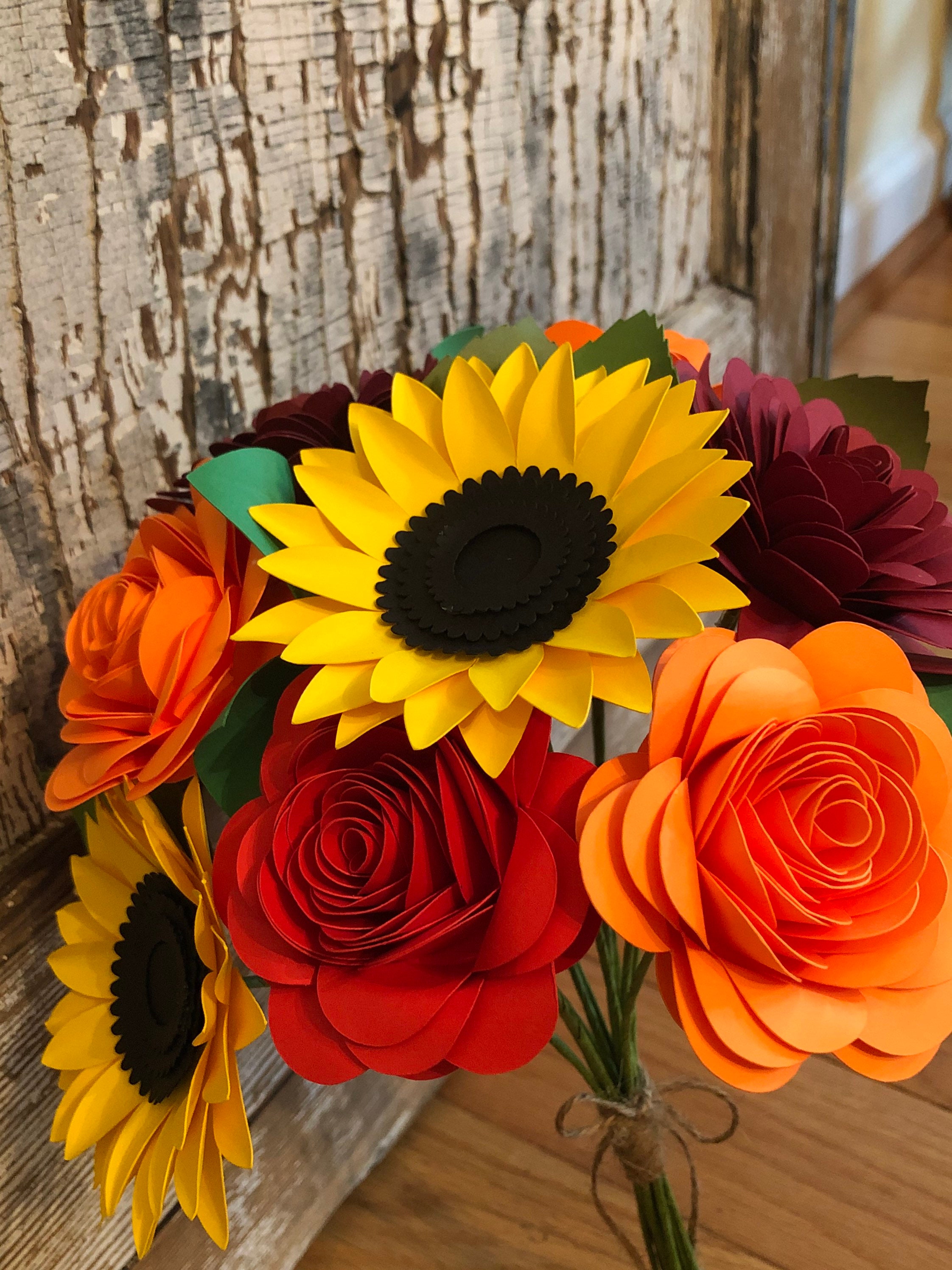 Fall Paper Flower Bouquet Paper Sunflowers Paper Roses Gift | Etsy