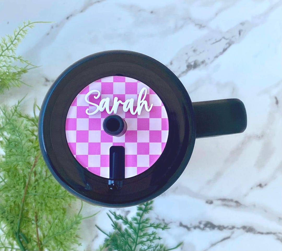 Personalized Brumate Era Tumbler Tag: Pink Retro Check Acrylic Name ...