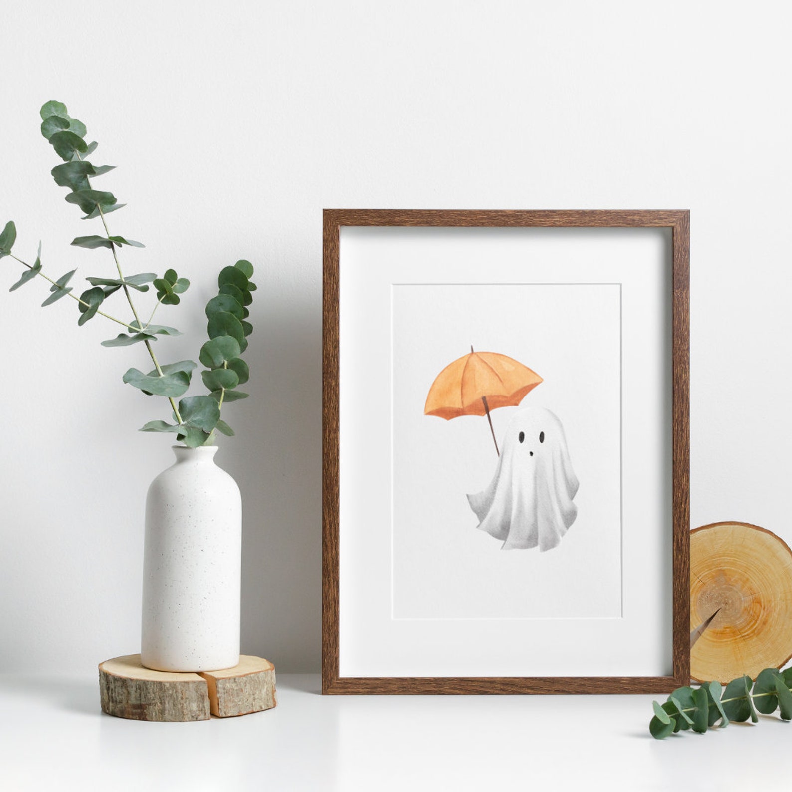 Fall Ghost Cottage Art Print Cute Halloween Art Ghost Art - Etsy