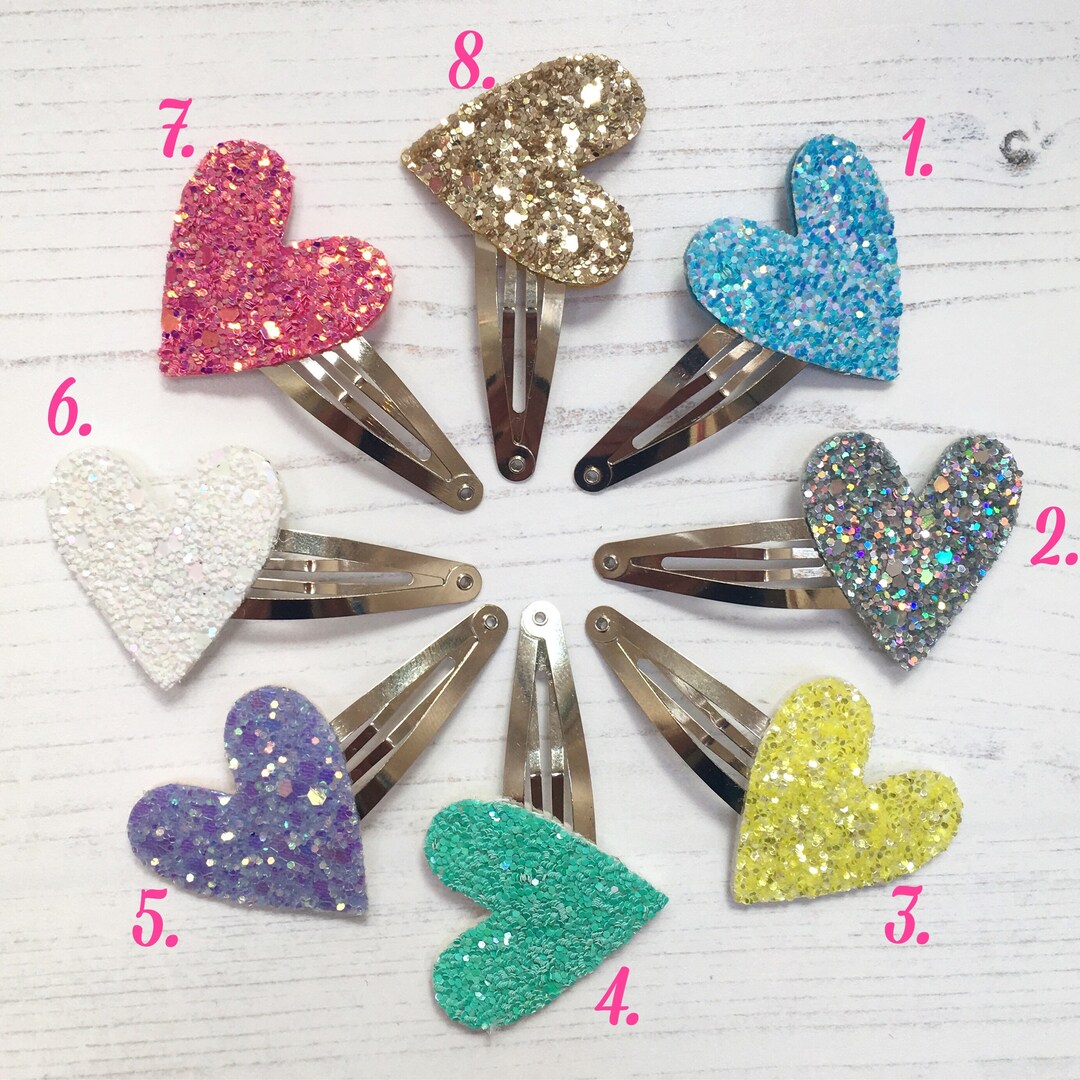 Heart Hair Clips. Set of 2 Hair Clips. Glitter Heart Hair Snap Clips ...