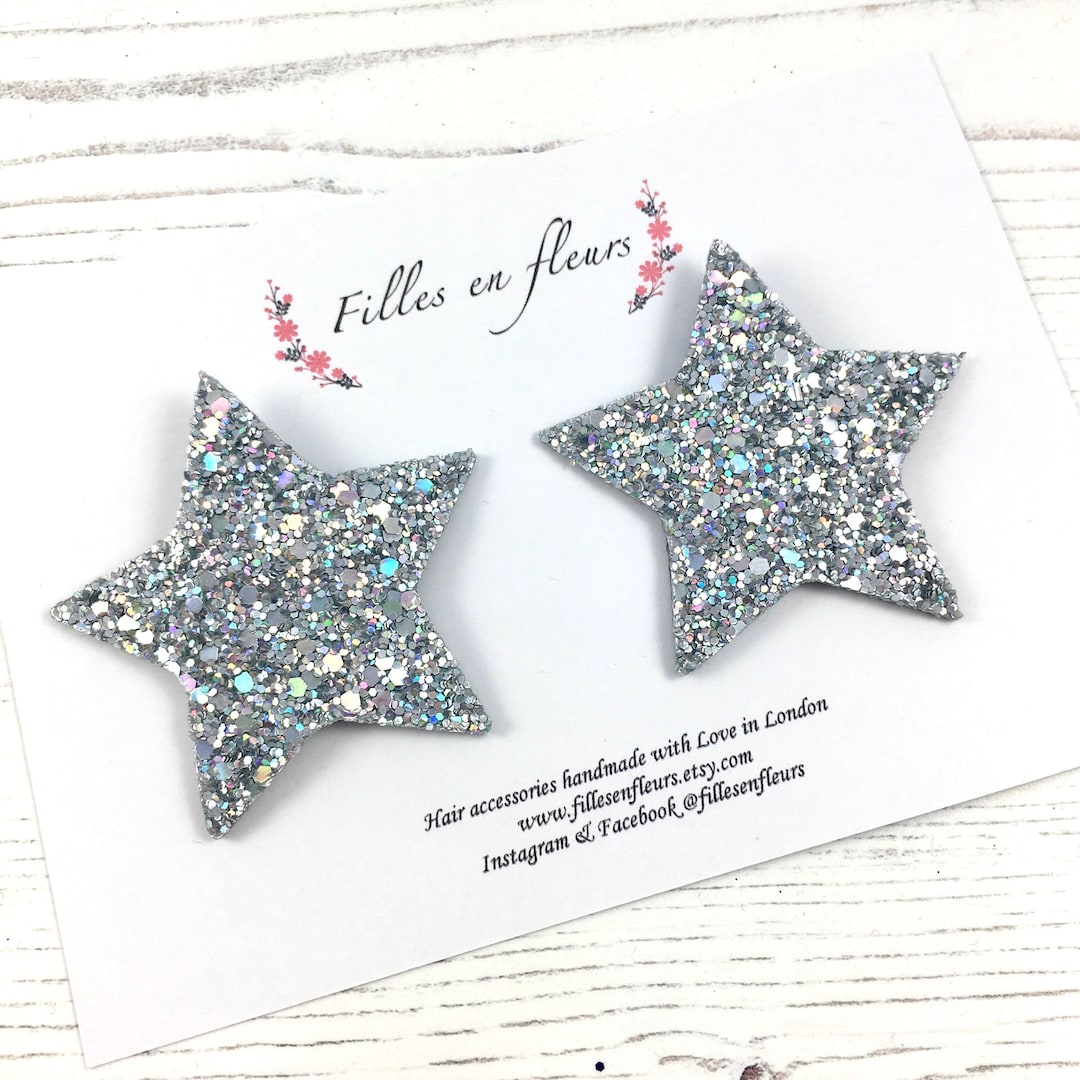 Star Hair Clips. Girl Hair Clips. Silver Glitter Star Hair - Etsy